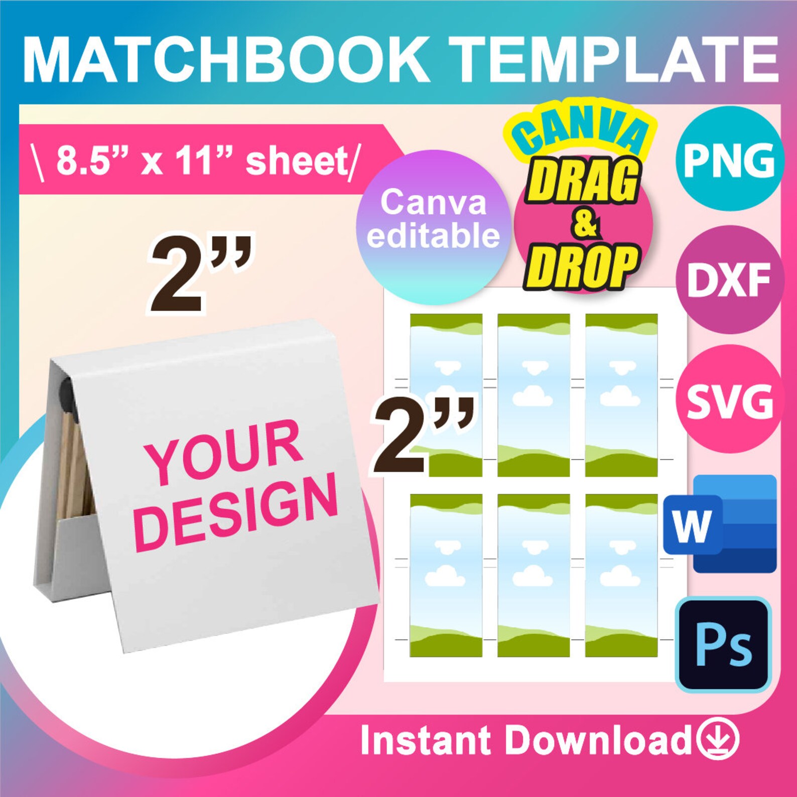 Matchbook Template, Match Book SVG, Canva, DXF, Ms Word DOCX, Png, Psd ...