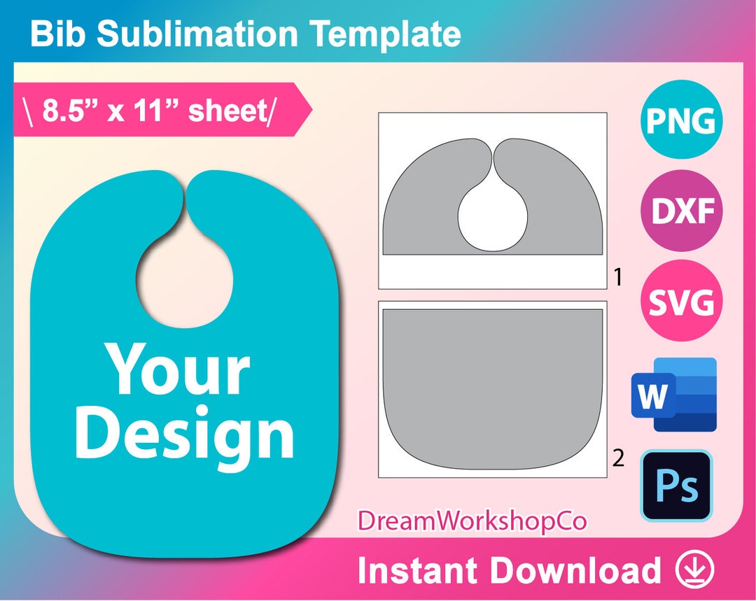 Baby Bib Template, Sublimation Template, SVG, Canva, DXF, Ms Word Docx ...