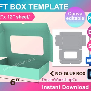 Rectangle Box No-glue Window Box Template, Cake Box, Bow Box Template ...