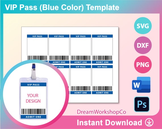 VIP Pass Blue Color Template Invitation VIP Pass Svg DXF Ms - Etsy