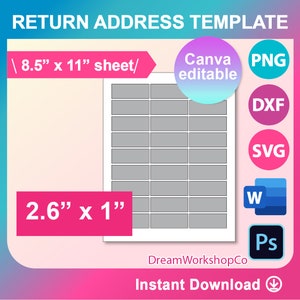 Return Address Labels, Standard Address Template, Canva, SVG, DXF, Ms ...