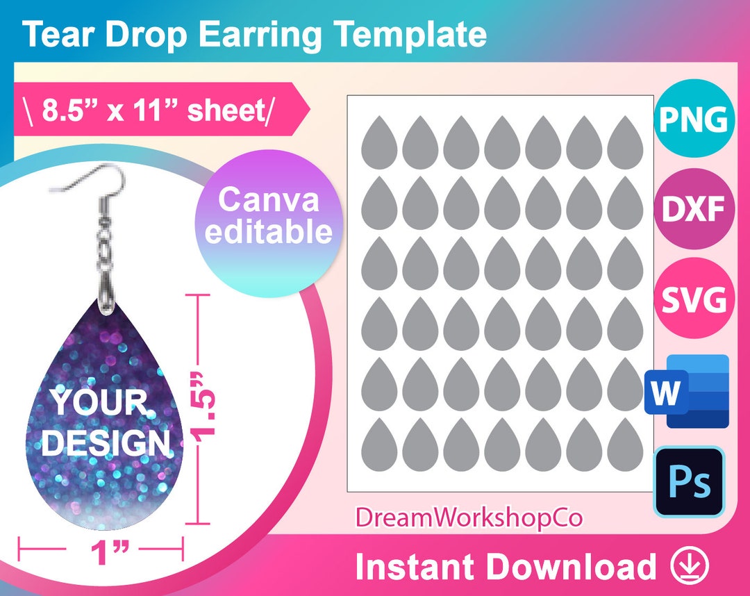 Teardrop Earring Sublimation Teardrop Shape Earring - Etsy