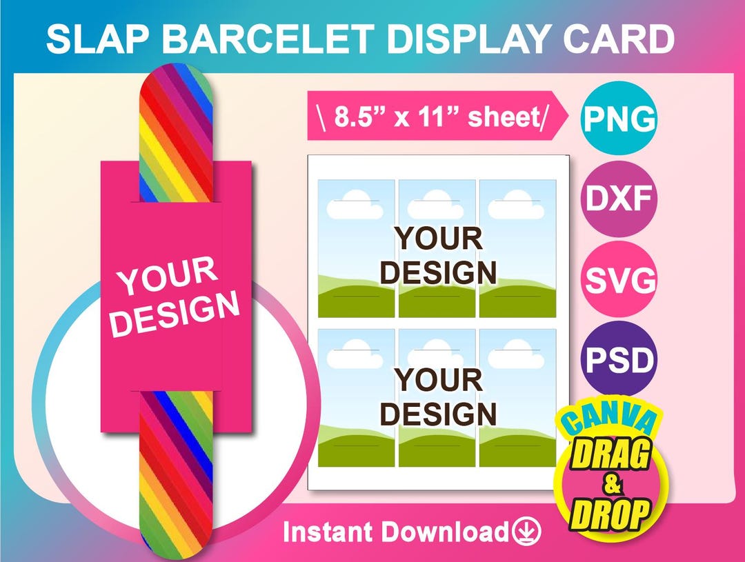 Slap Bracelets Tag Template, Display Card Template, Canva, SVG, DXF, Ms ...