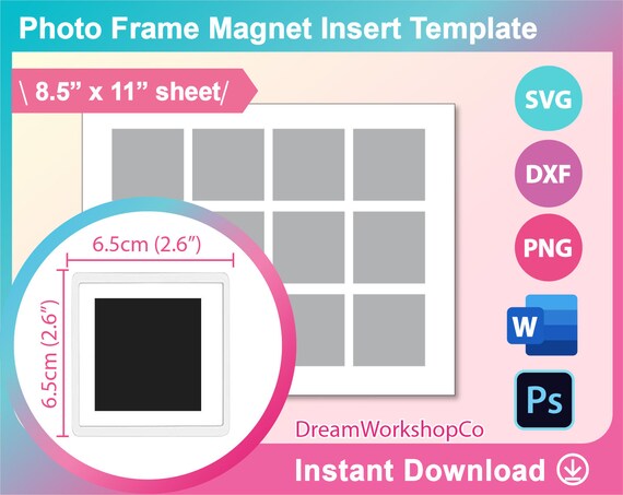 Acrylic Magnet Photo Frame Insert Template SVG DXF Ms Word | Etsy