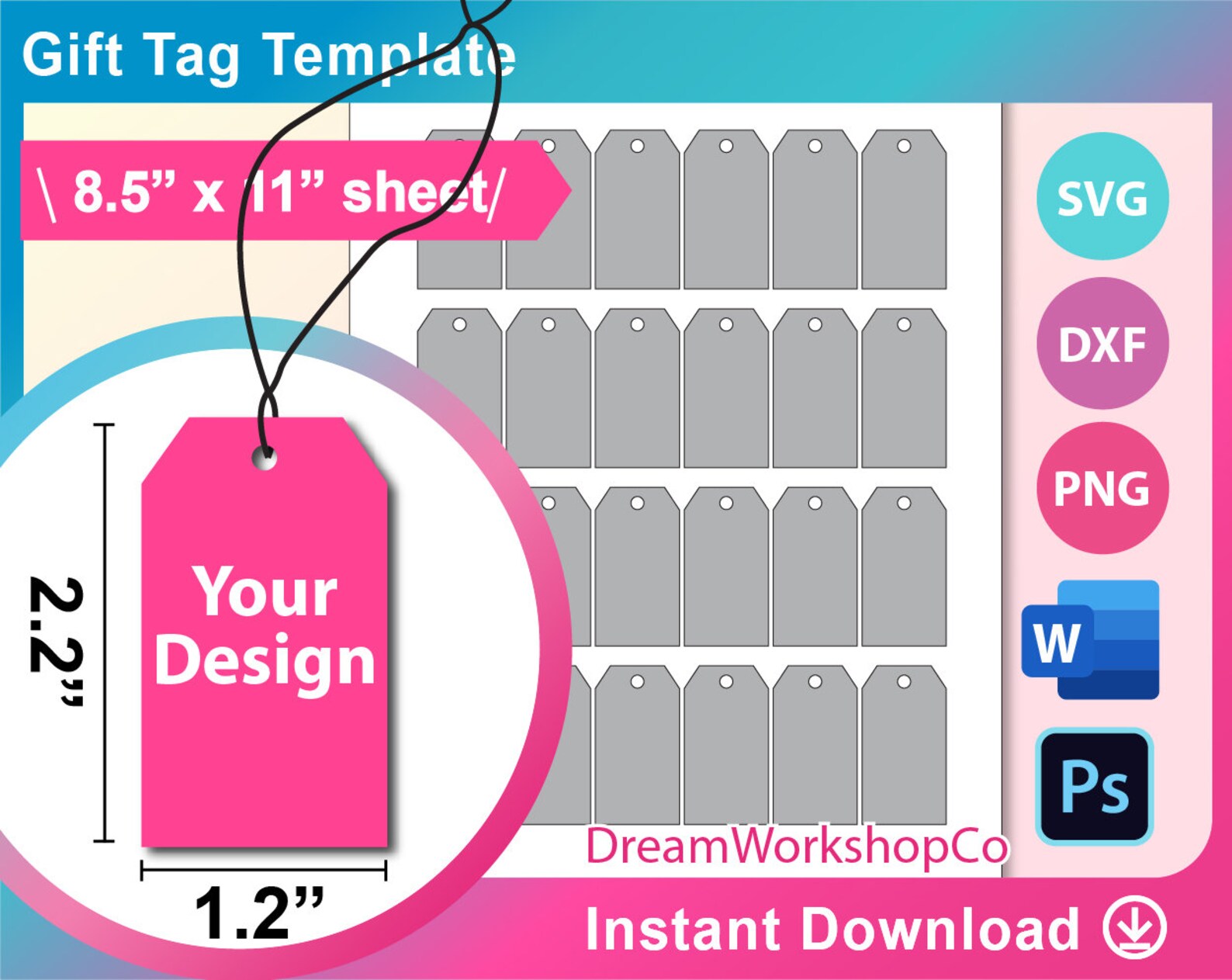 Gift Tag Template SVG DXF Ms Word Docx Png Psd - Etsy