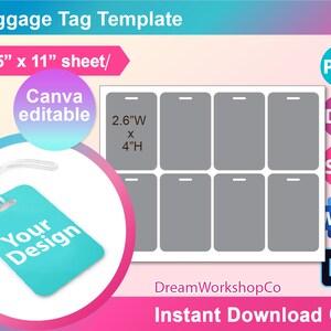 Luggage Tag Template, Template for Sublimation, SVG, DXF, Canva, Ms ...