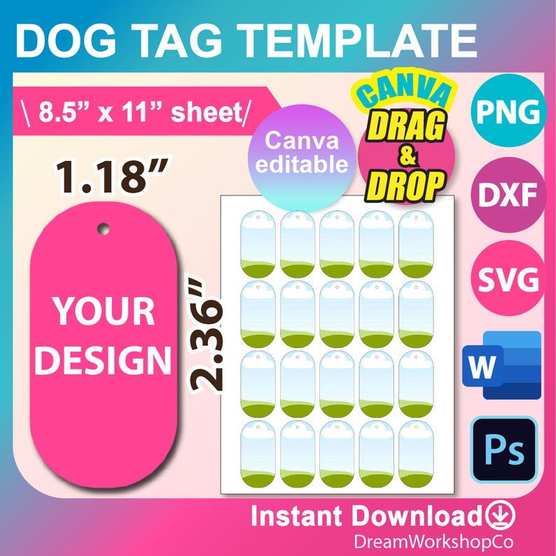 Dog Tag Template, Canva, SVG, DXF, Psd, Png, Digital Download, 8.5"x11 ...