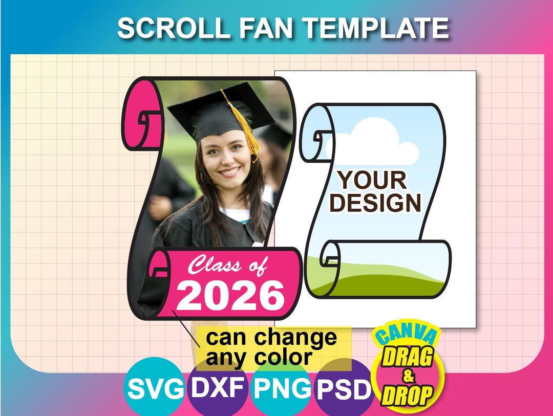 Scroll Fan Template: Graduation DIY Design, Canva, SVG, PNG, Psd ...