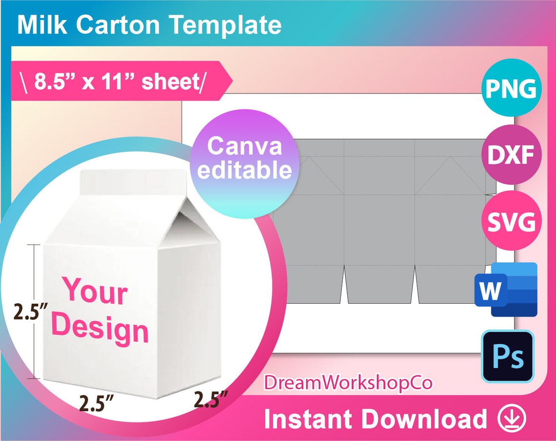 Milk Box Template Milk Carton Template Box Template SVG - Etsy