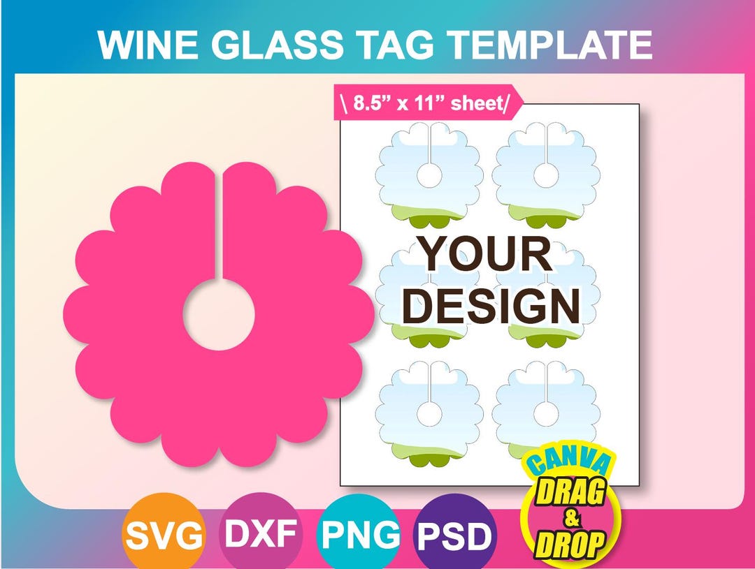 3" Wine Glass Tag Template, Wine Glass Name Tag Template, SVG, DXF ...