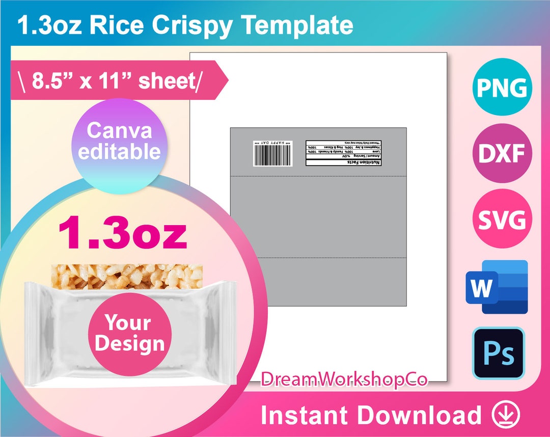 Rice Crispy Bar Template, Canva, SVG, DXF, Psd, Png, Digital Download ...