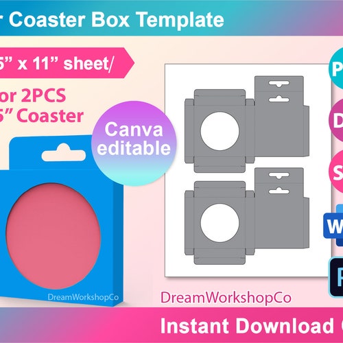 Car Cup Coaster Package Template 2pcs Car Coaster Box - Etsy