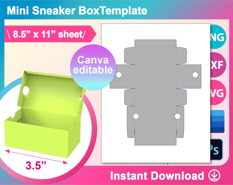 Mini Shoes Box Template Mini Sneaker Box Template Gift Box - Etsy