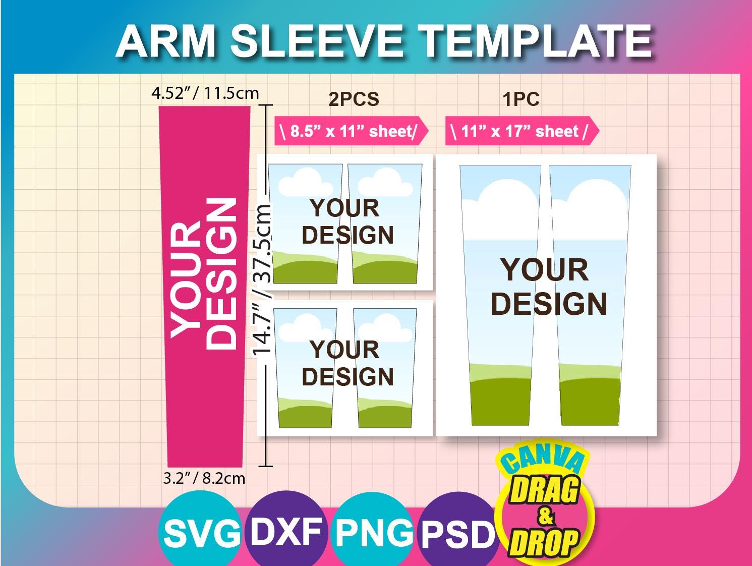 Arm Sleeve Template, Sublimation, Canva, SVG, DXF, Png, Psd. Printable ...