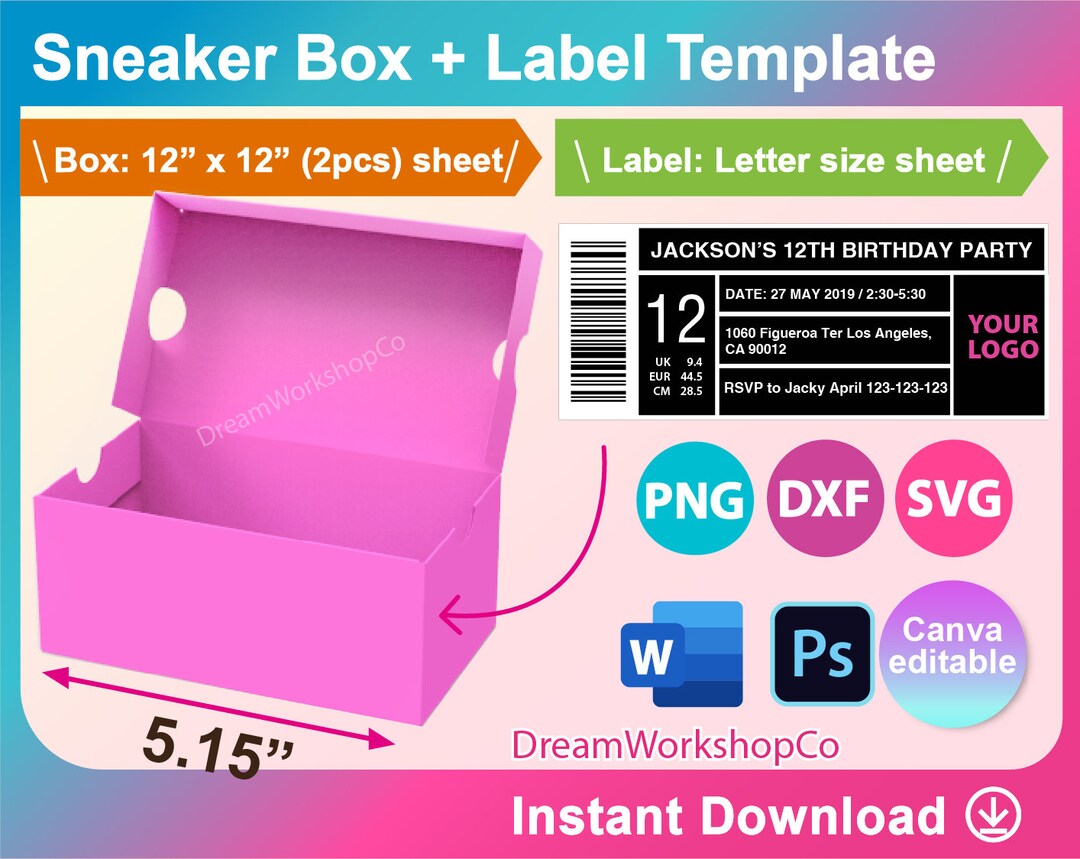 Mini Shoes Box Template, Mini Sneaker Box Template, Gift Box Template ...