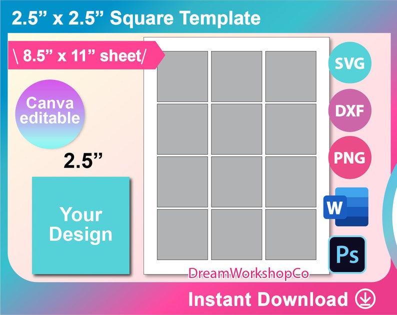 2.5"x2.5" Business Card Template, SVG, DXF, Ms Word Docx, Canva, Png ...