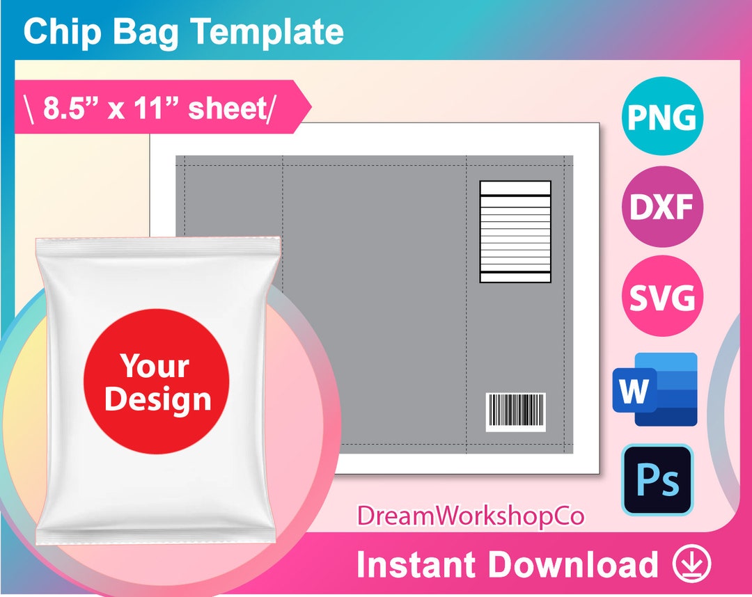 Chip Bag Template, Chip Bag Blank Template, SVG, DXF, Ms Word Docx, Png ...