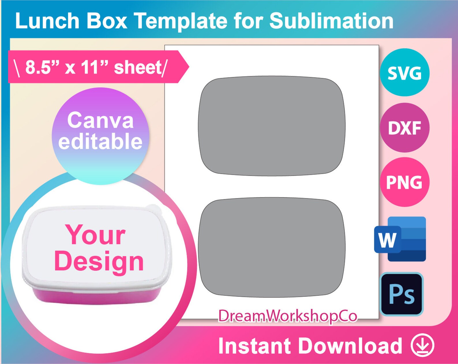 Lunch Box Template, Lunch Box Sublimation Template, Shoulder Bag ...