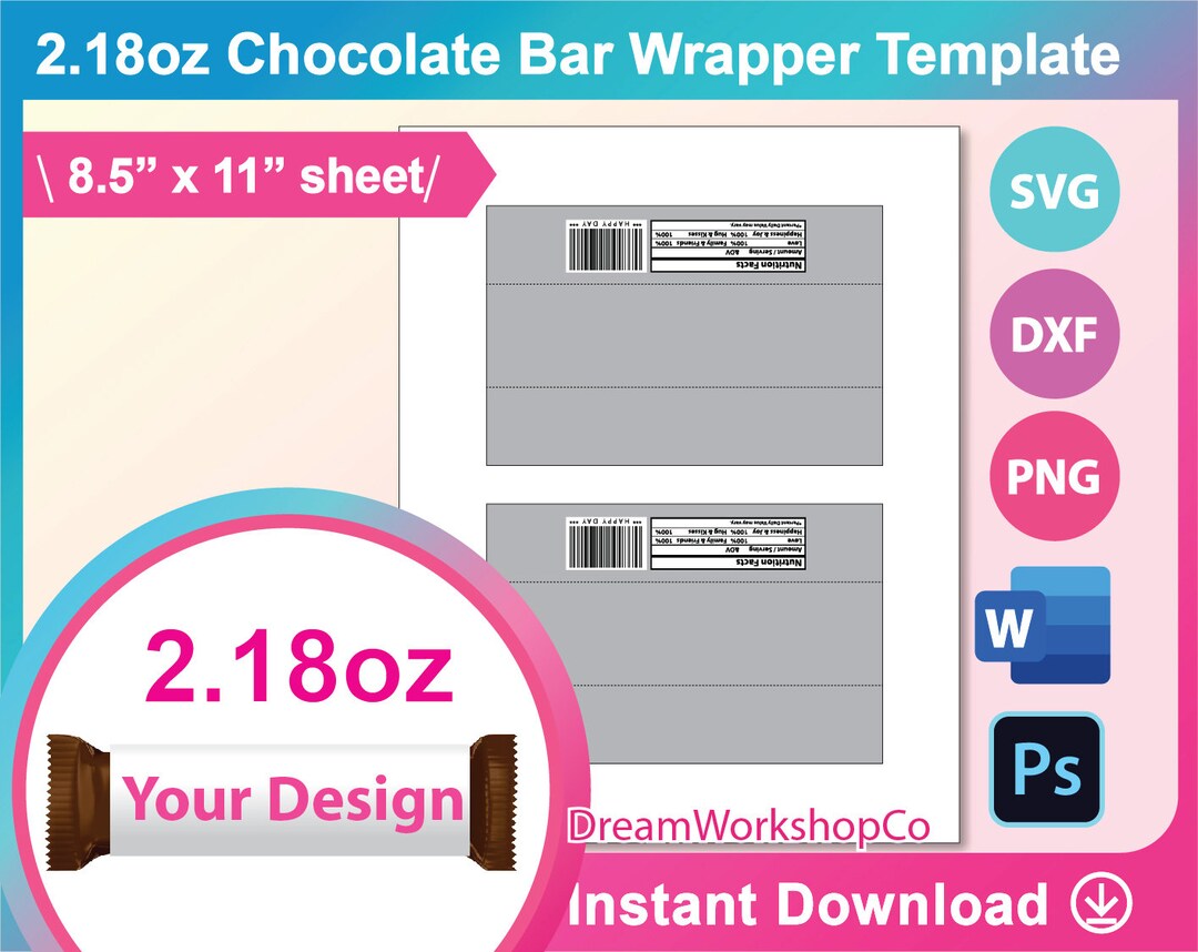 2.18 Chocolate Bar Wrapper Template SVG DXF Ms (Instant Download) - Etsy