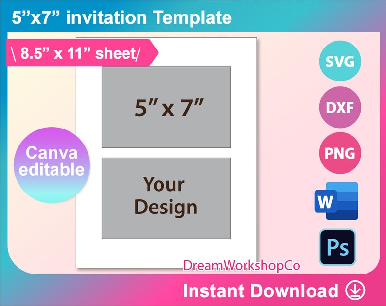 5x7 Invitation Template Postcard SVG DXF Ms Word Docx - Etsy