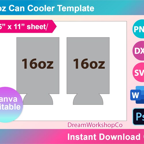 16oz Can Cooler Template Beer Cooler Template Sublimation - Etsy