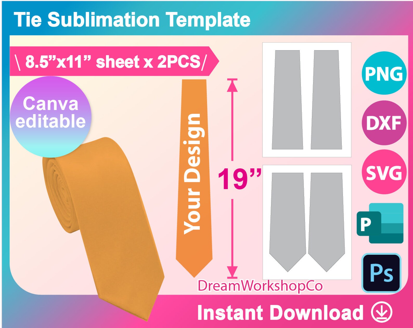 Tie Template, Tie Sublimation Template, PSD, SVG, DXF, Publisher Png ...