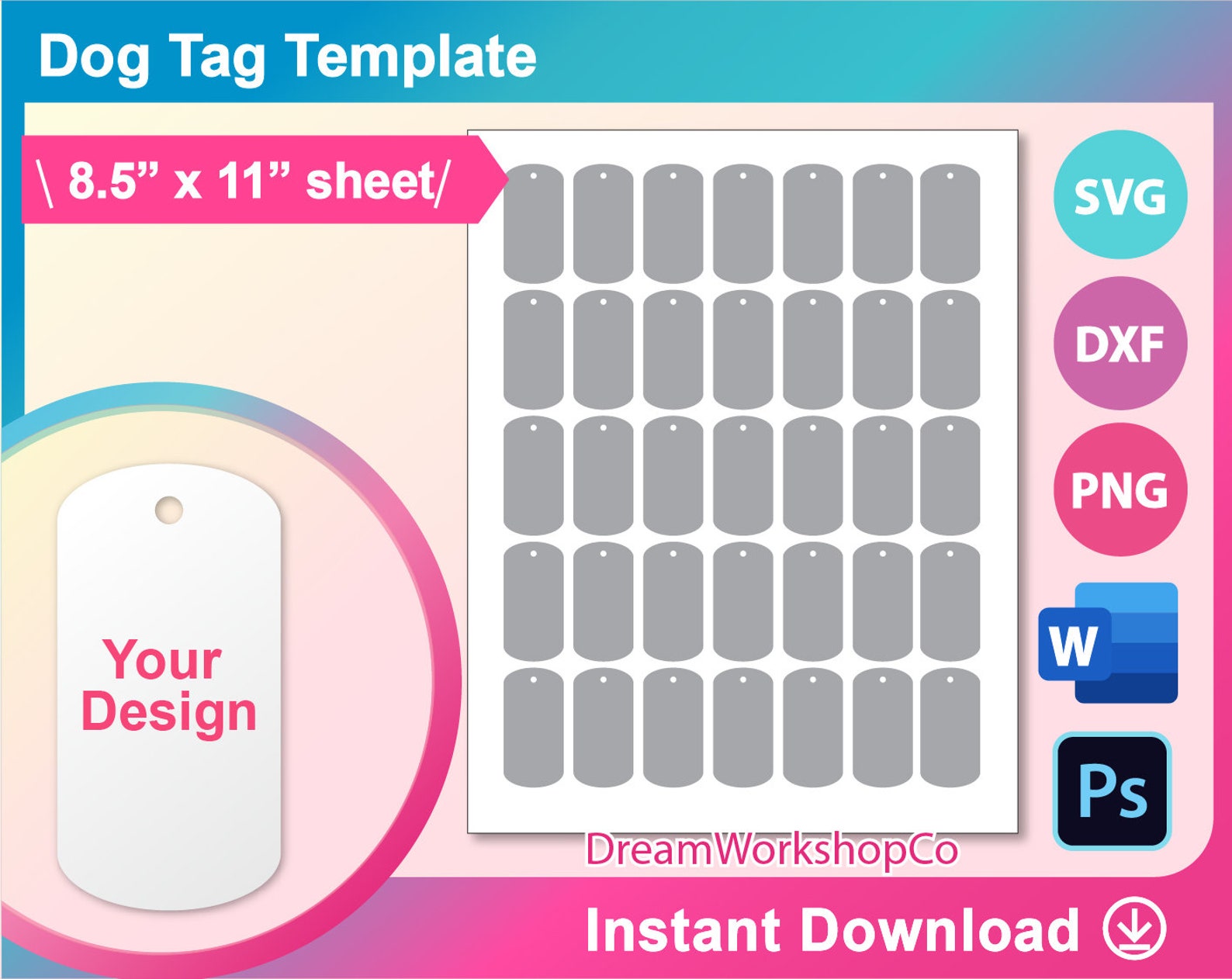 Dog Tag Template Dog Tag Template SVG DXF Ms Word Docx | Etsy