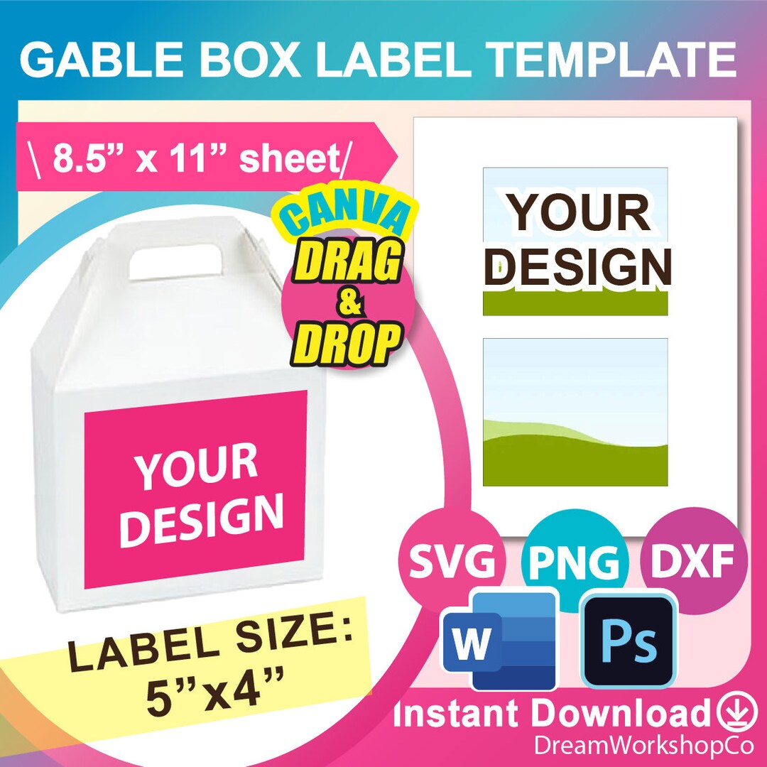 5 x 4 Gable Box Label Template, Canva, SVG, DXF, Ms Word Docx, Png, Psd, 8.5x11 sheet, Printable ...