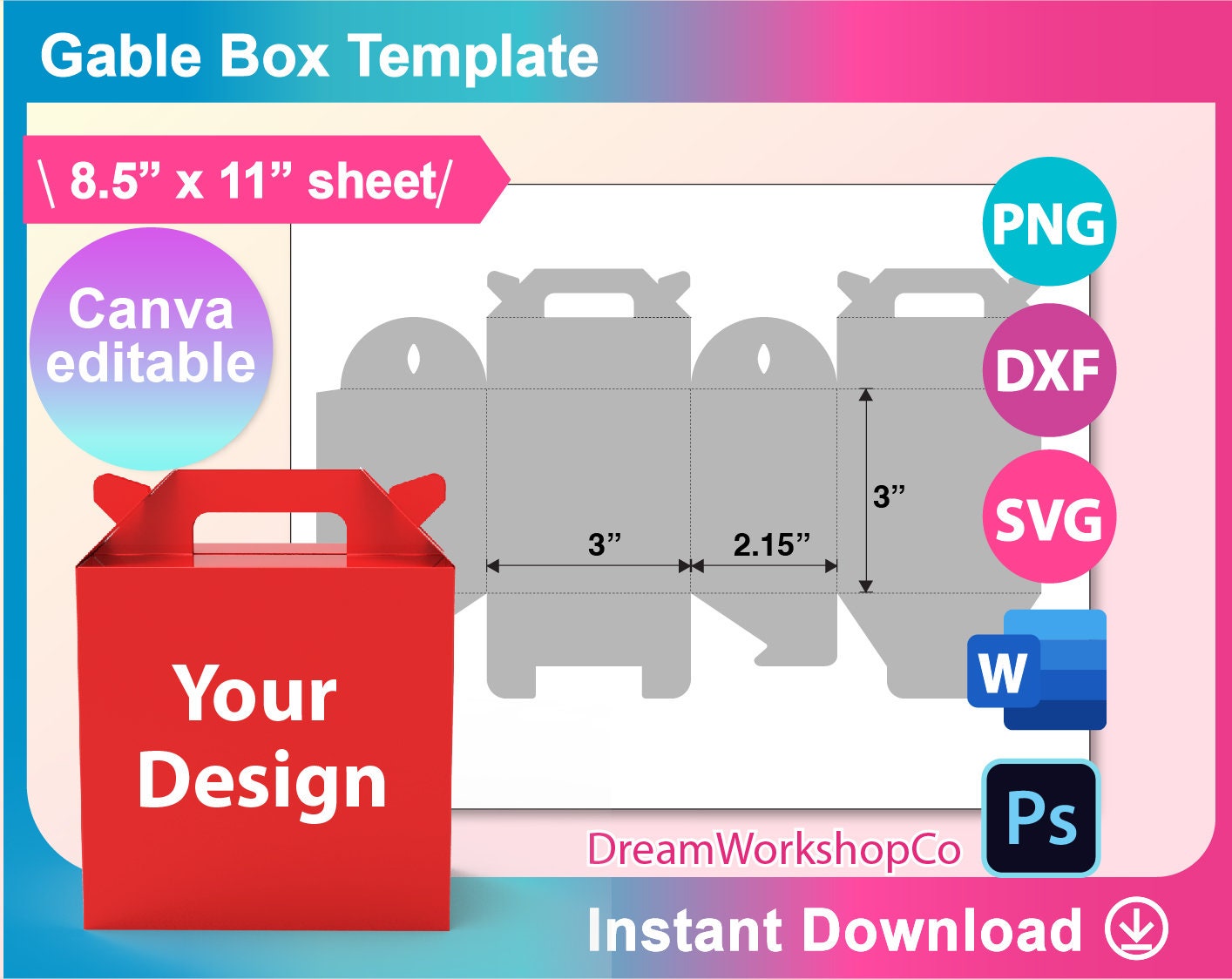 Gable Box Template Gable Box SVG Canva DXF Ms Word Docx - Etsy