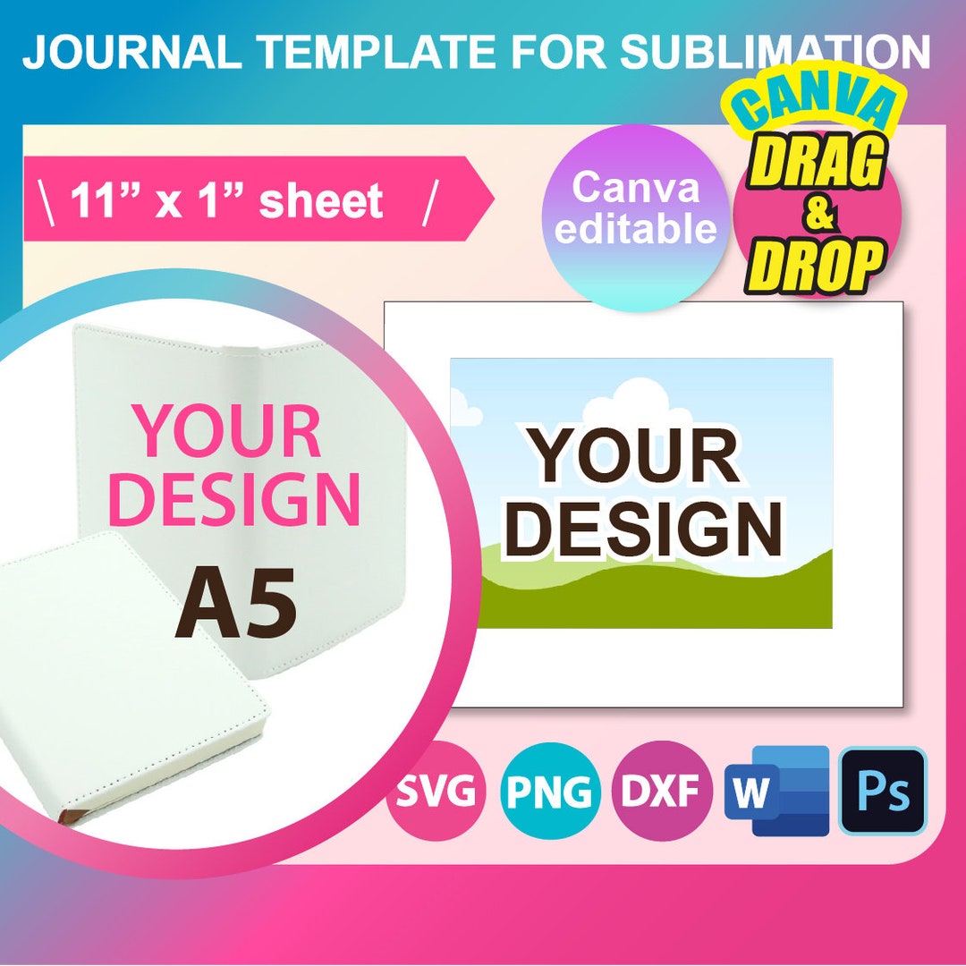 A5 Journal Sublimation Template, A5 Note Book Template for Sublimation ...