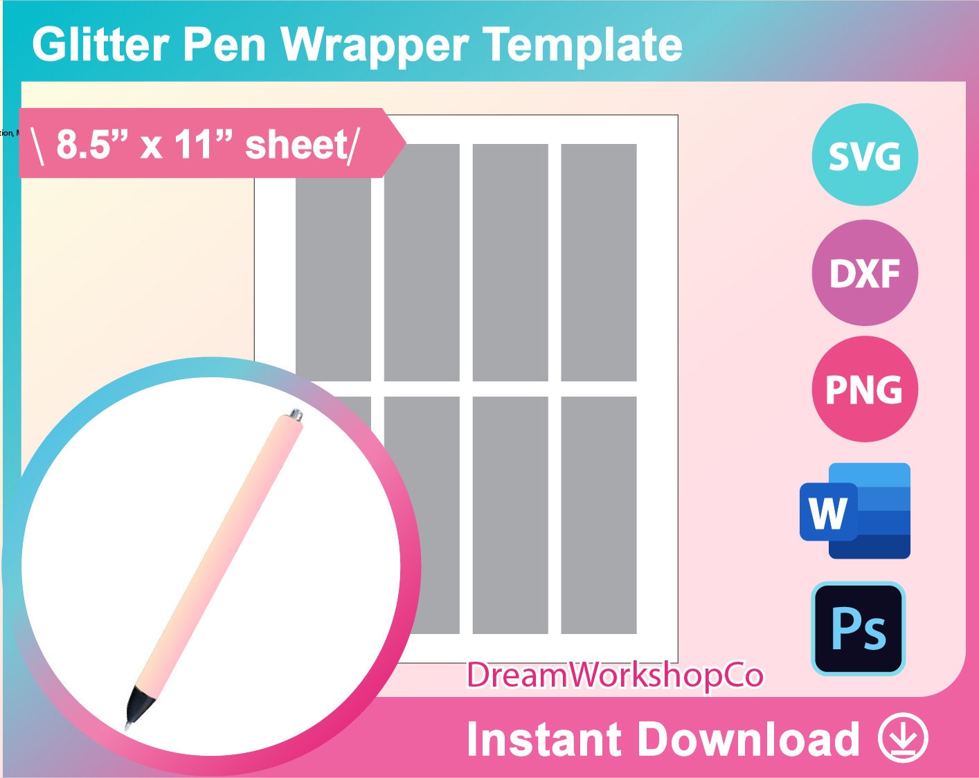 Glitter Pen Wrapper Template Glitter Pen Box Template SVG | Etsy