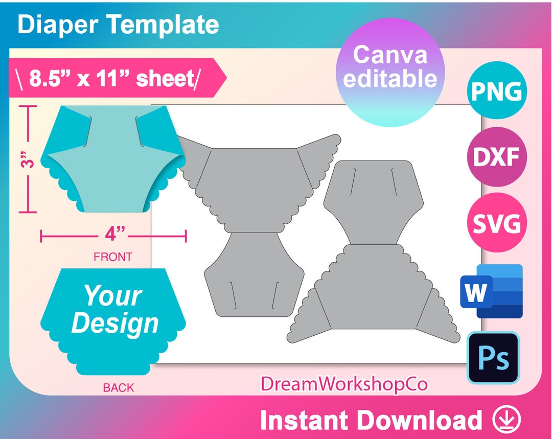 Diaper Card Template SVG DXF Canva Ms Word Docx Png Psd - Etsy