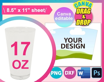 Pint Glass Template, Png, Svg, Dxf, Eps, Label, Wrapper, Canva, Cricut ...