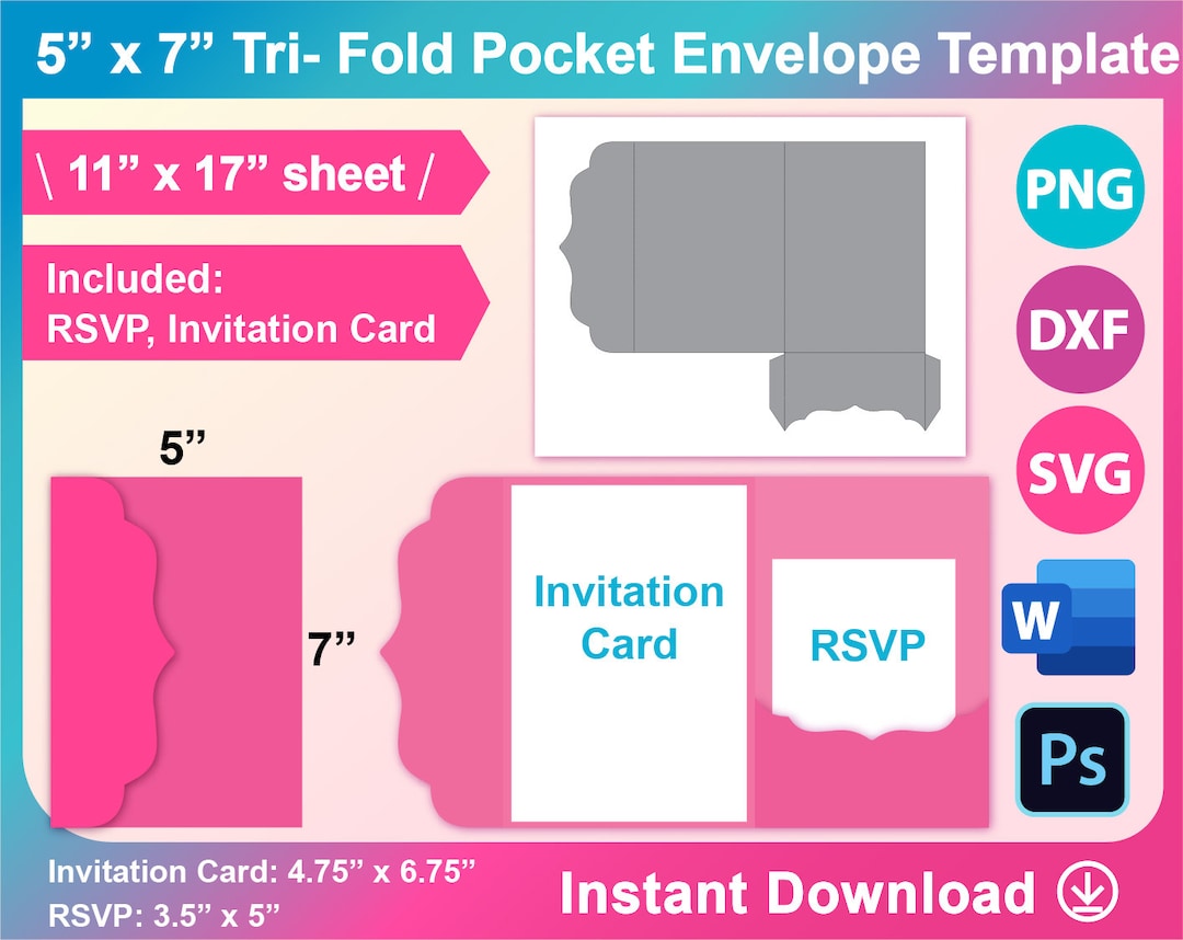 Pocketfold Template, 5x 7 Pocket Wedding Invitation Template, Wedding ...