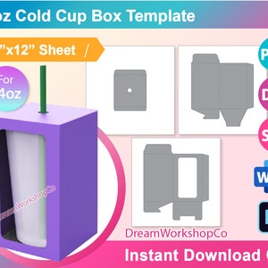 24oz Cold Cup Box Template, Gift Box Template, Window Box Template, SVG ...