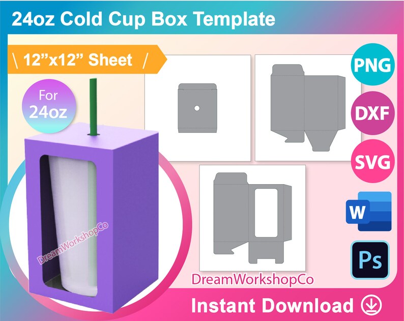 24oz Cold Cup Box Template Gift Box Template Window Box - Etsy