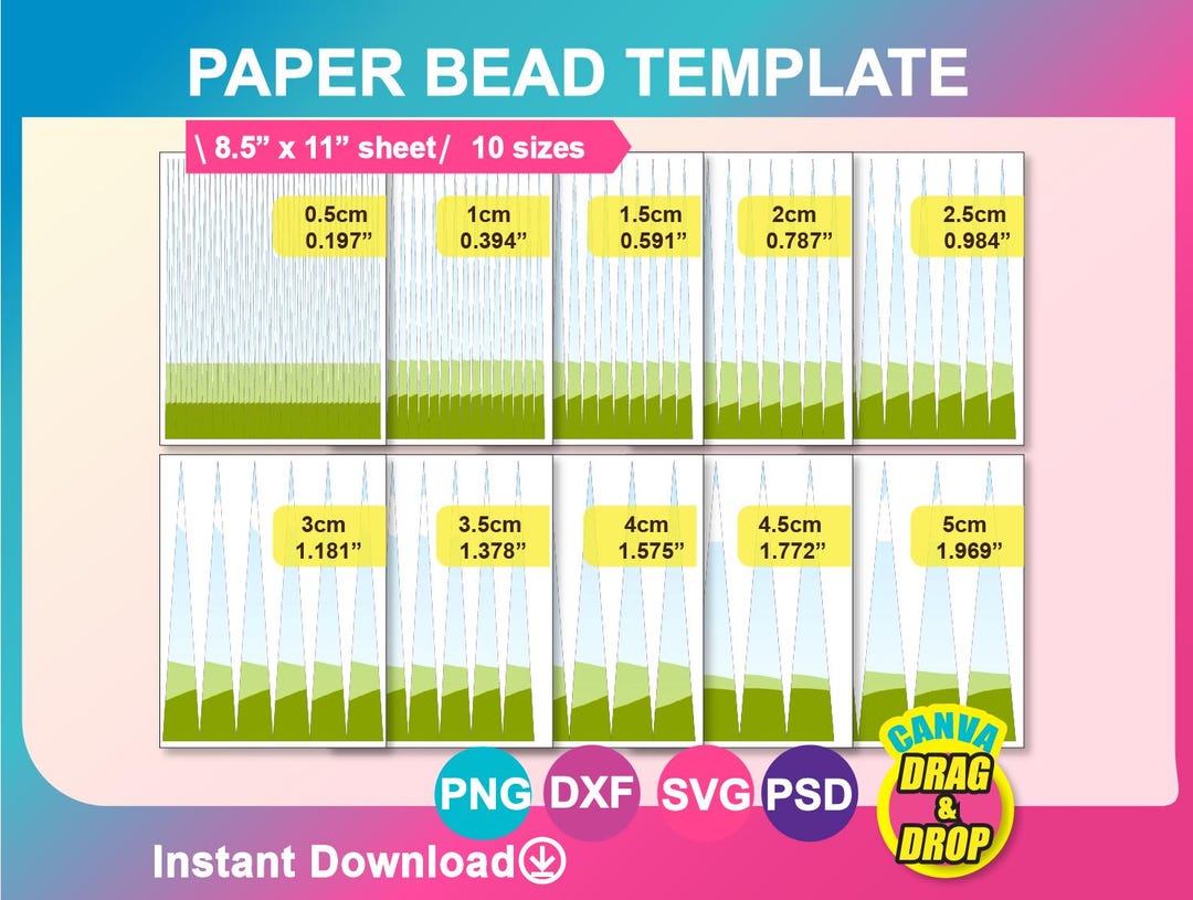 Paper Bead Template, Paper Bead Strips Template, Canva, SVG, DXF, Png ...
