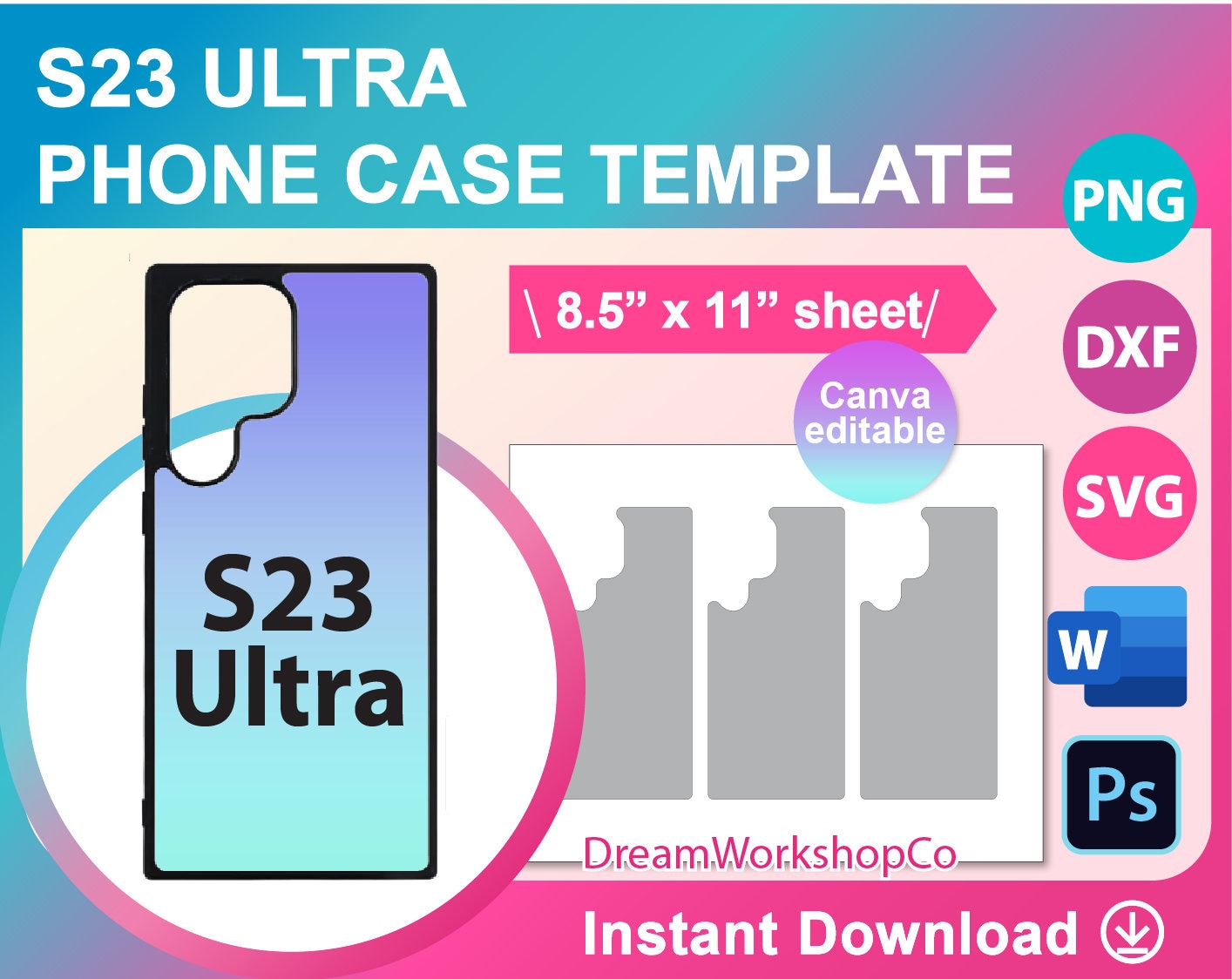 S23 Ultra Phone Case Sublimation Template, Canva, SVG, DXF, Ms Word Docx, Png, Psd, 8.5x11 Sheet ...
