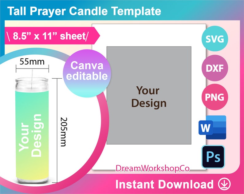 Tall Prayer Candle Template Sublimation Template Canva SVG - Etsy
