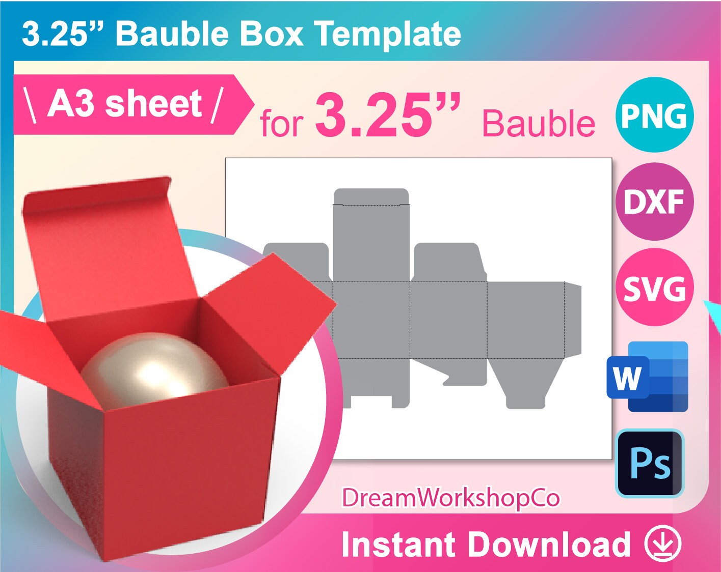 3.25 Square Box Template SVG DXF Ms Word Docx Png | Etsy Australia