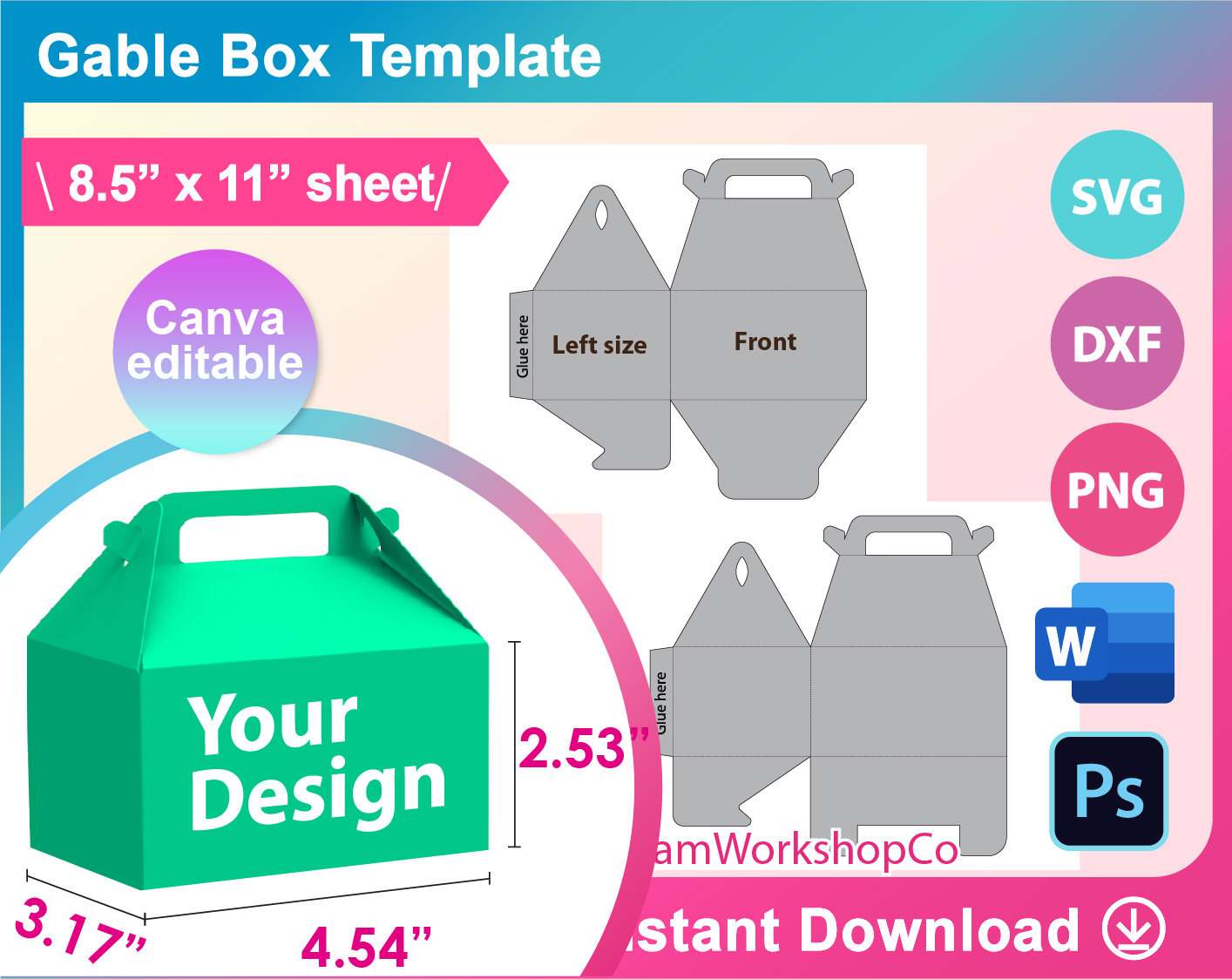 Gable Box Template Candy Box Cake Slice Box Cake Box - Etsy