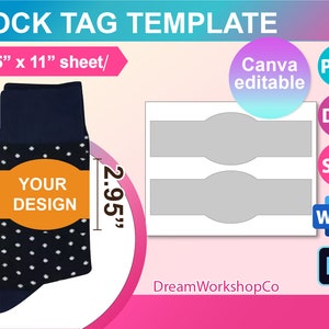 Sock Tag, Sock Wrapper Template SVG, Sock Gift Tag Template, SVG, Canva ...