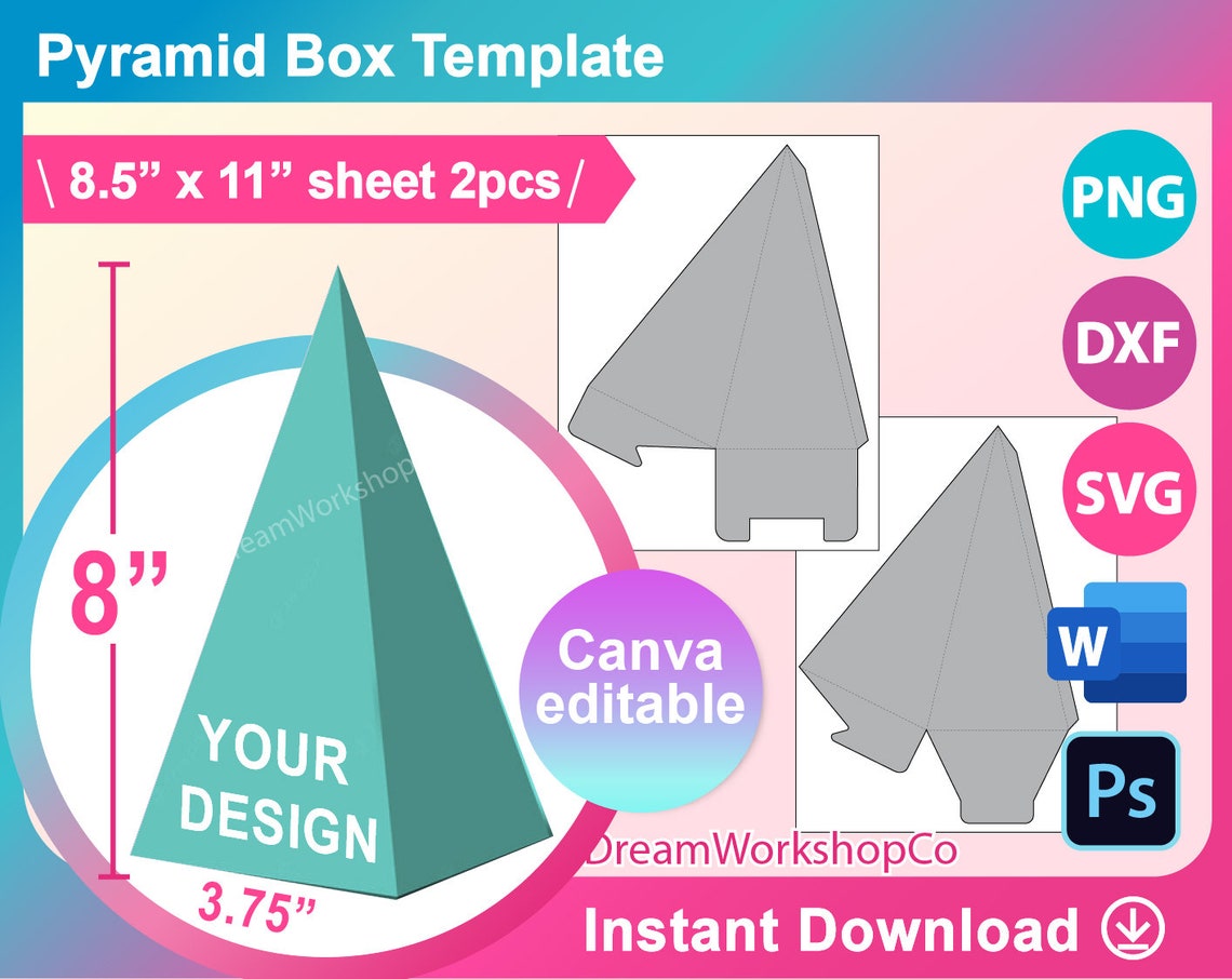 Pyramid Gift Box Template Favor Box Template Candy Box - Etsy