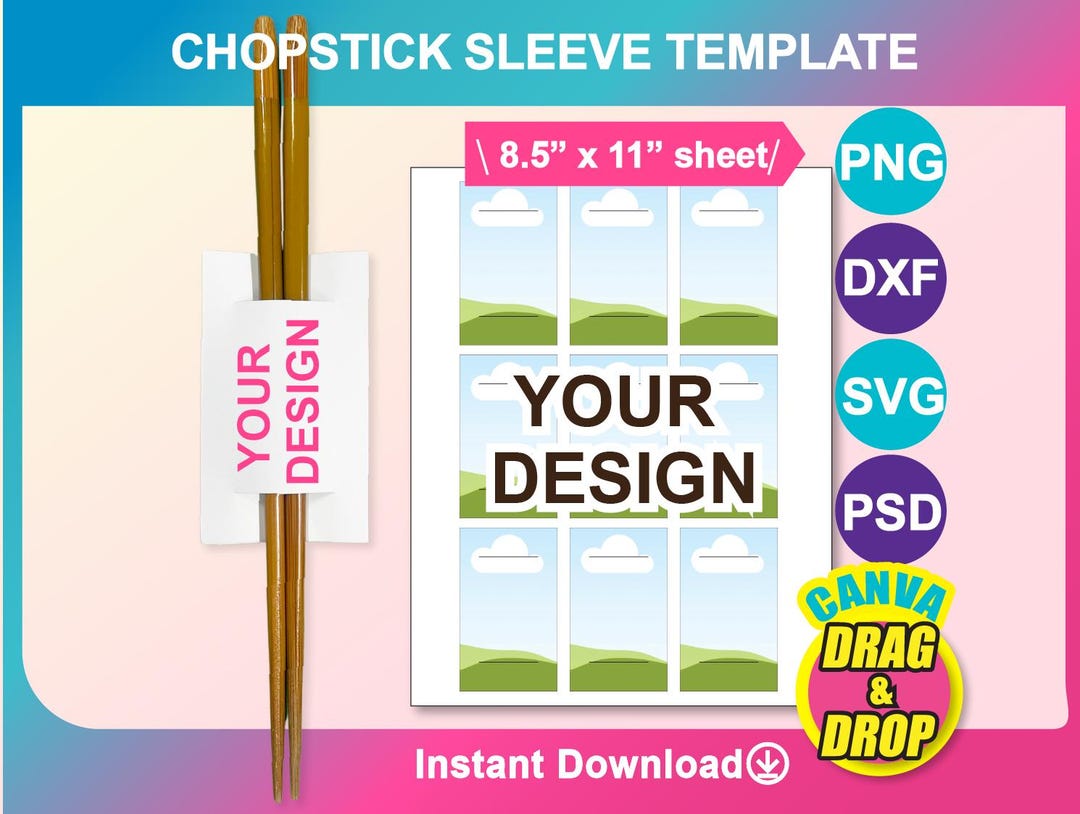 Chopsticks Sleeve Template, Chopstick Place Card Template, Wedding ...