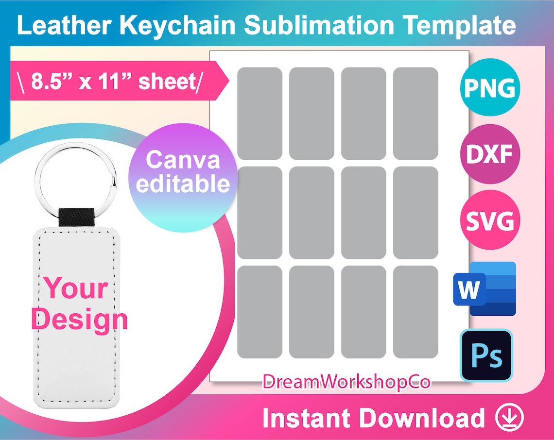 Rectangle Leather Keychain Template Sublimation Template - Etsy