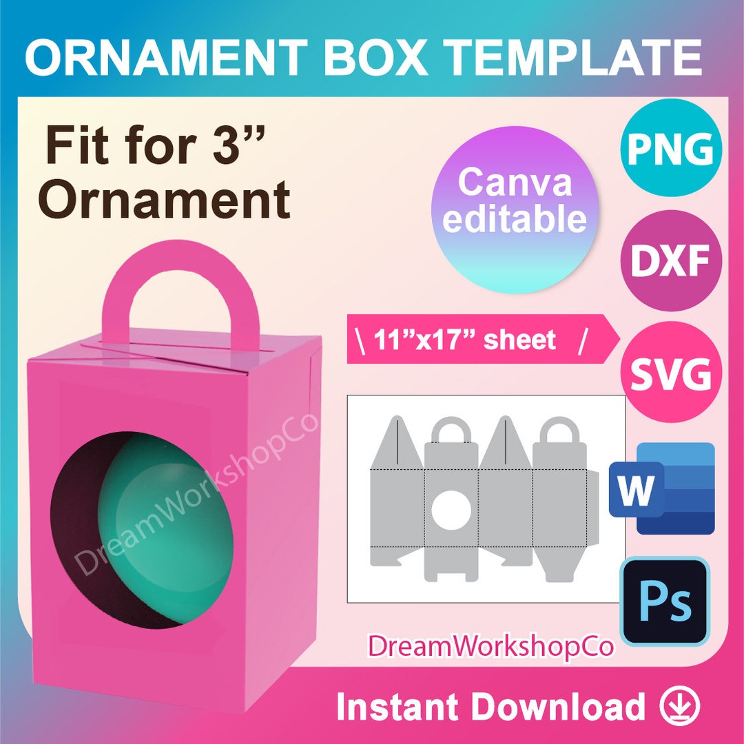 3" Round Ornament Box With Handle Template, Ornament Gift Box Template ...
