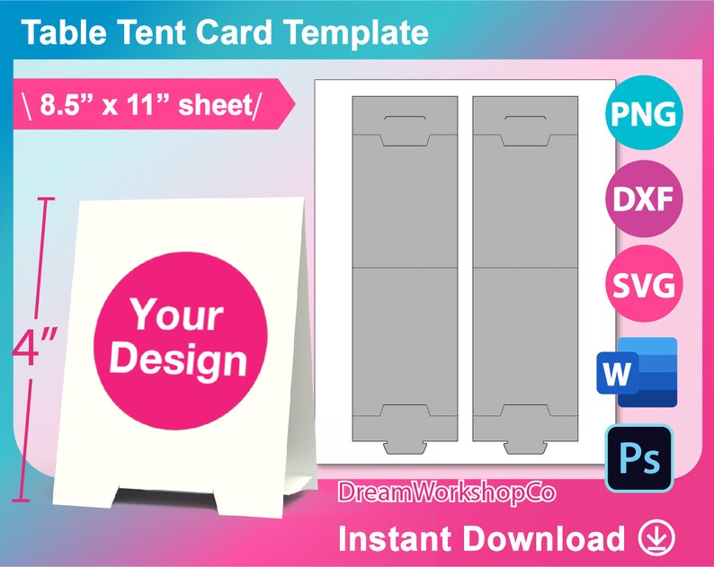 Table Tent Card Template Food Label Card SVG DXF Ms Word - Etsy