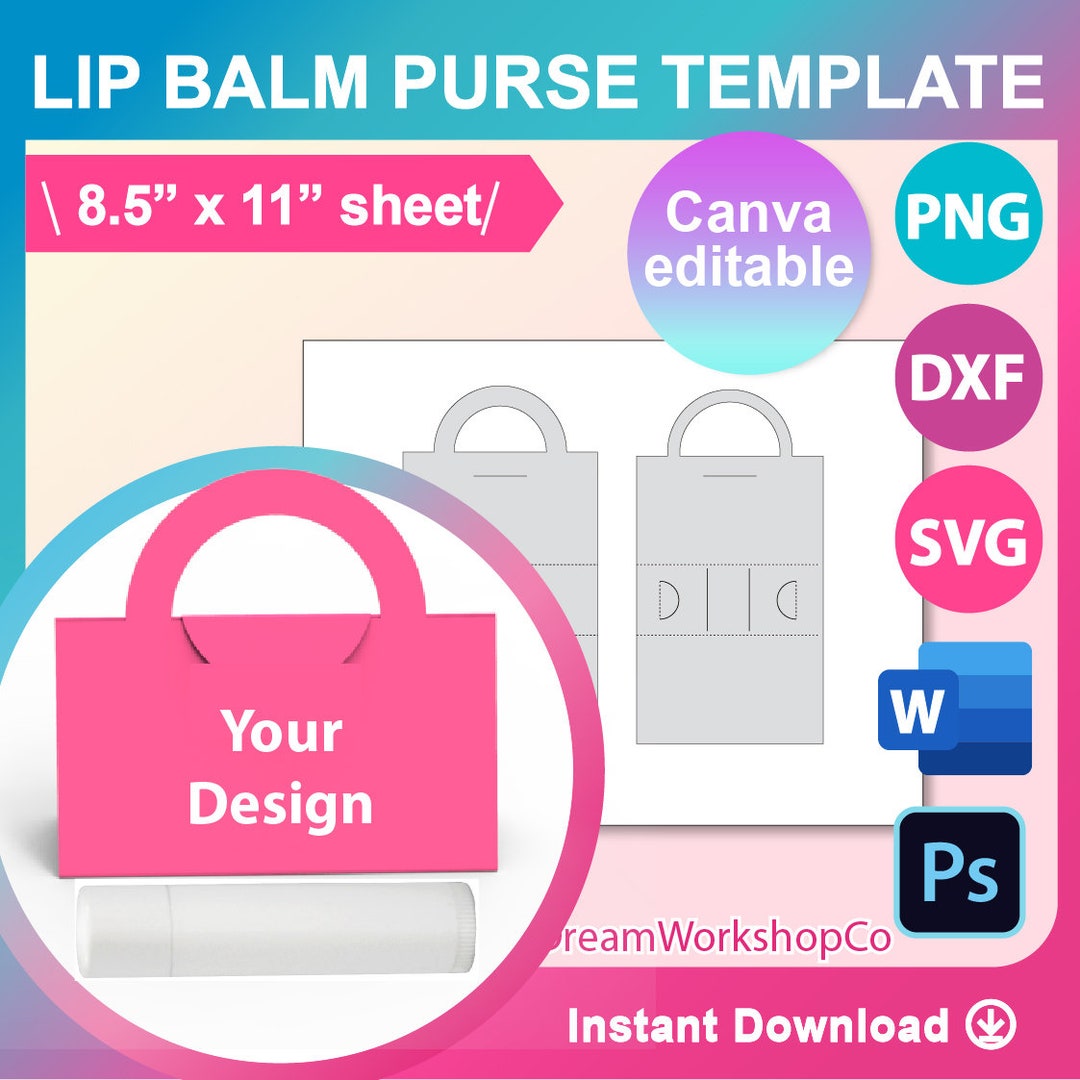 Lip Balm Purse Template, Lip Balm Box Template, SVG, DXF, Canva, DOCX ...