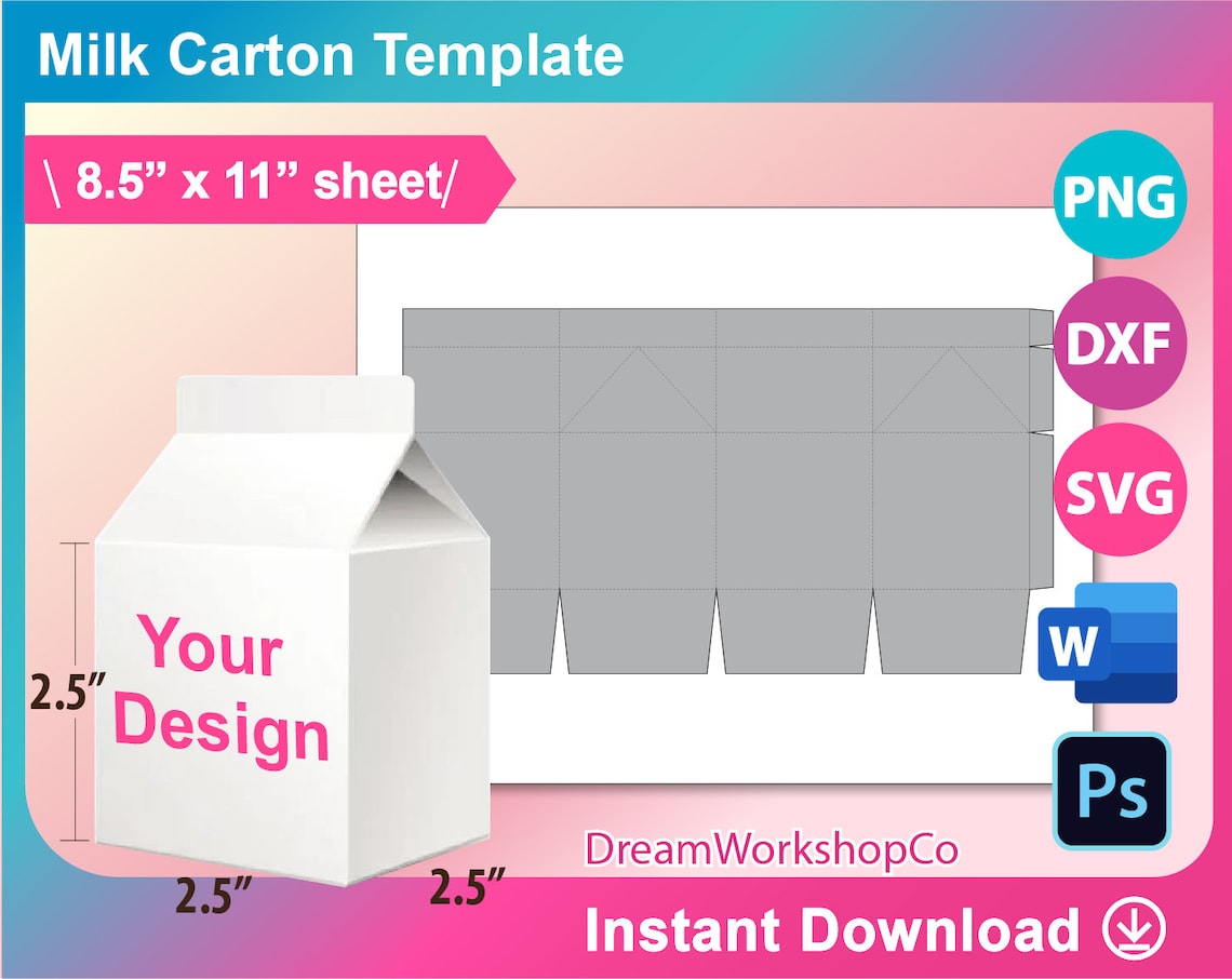 Milk Box Template Milk Carton Template Box Template SVG - Etsy