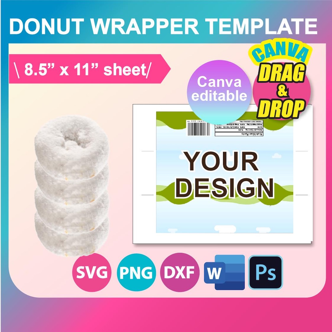Donut Wrapper Template, 4pcs Donut Wrapper Template, SVG, DXF, Ms Word ...
